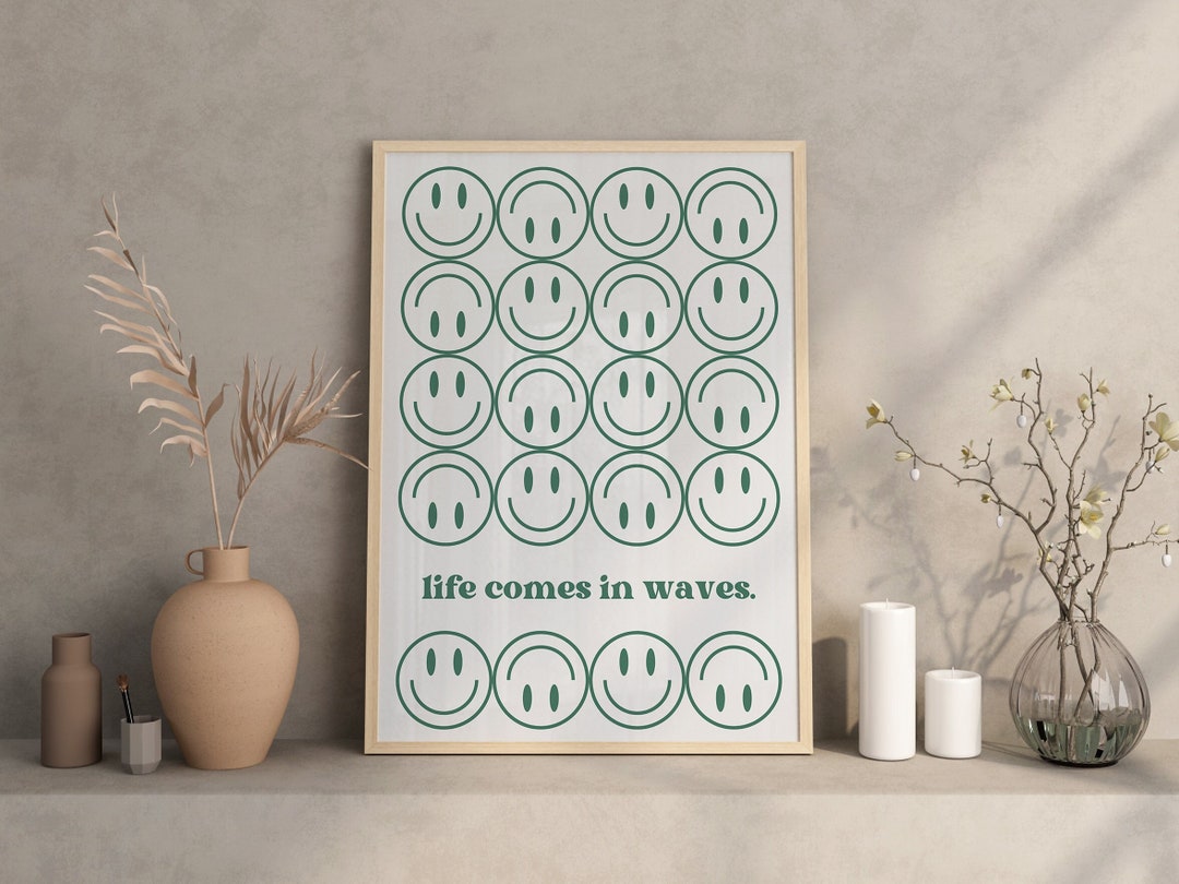 Live Comes in Waves Print, Life Quotes Wall Art Printable, Inspiring ...