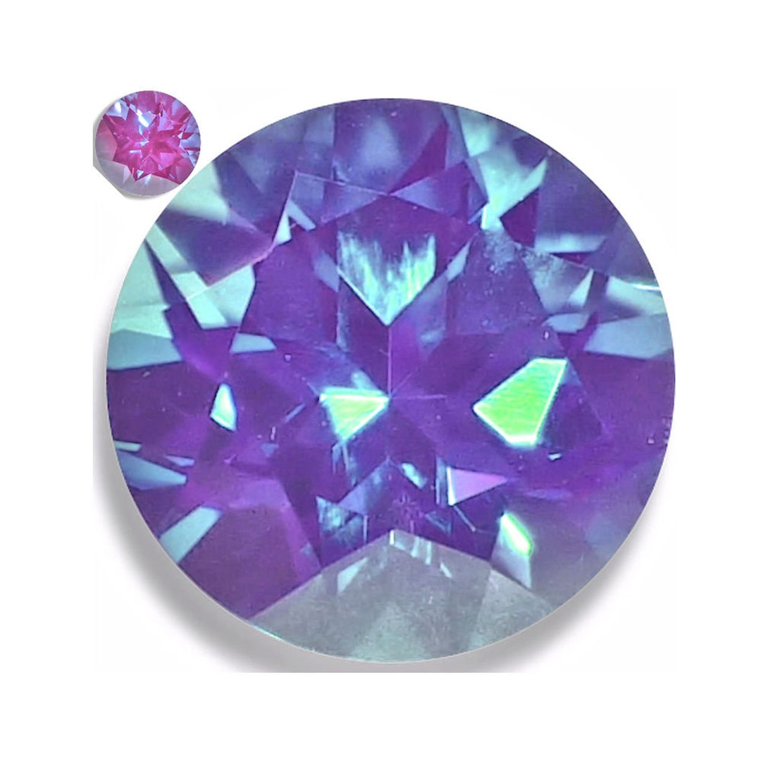 Lab Created Alexandrite Round Color Change, Teal, Red, Pink Faceted ...