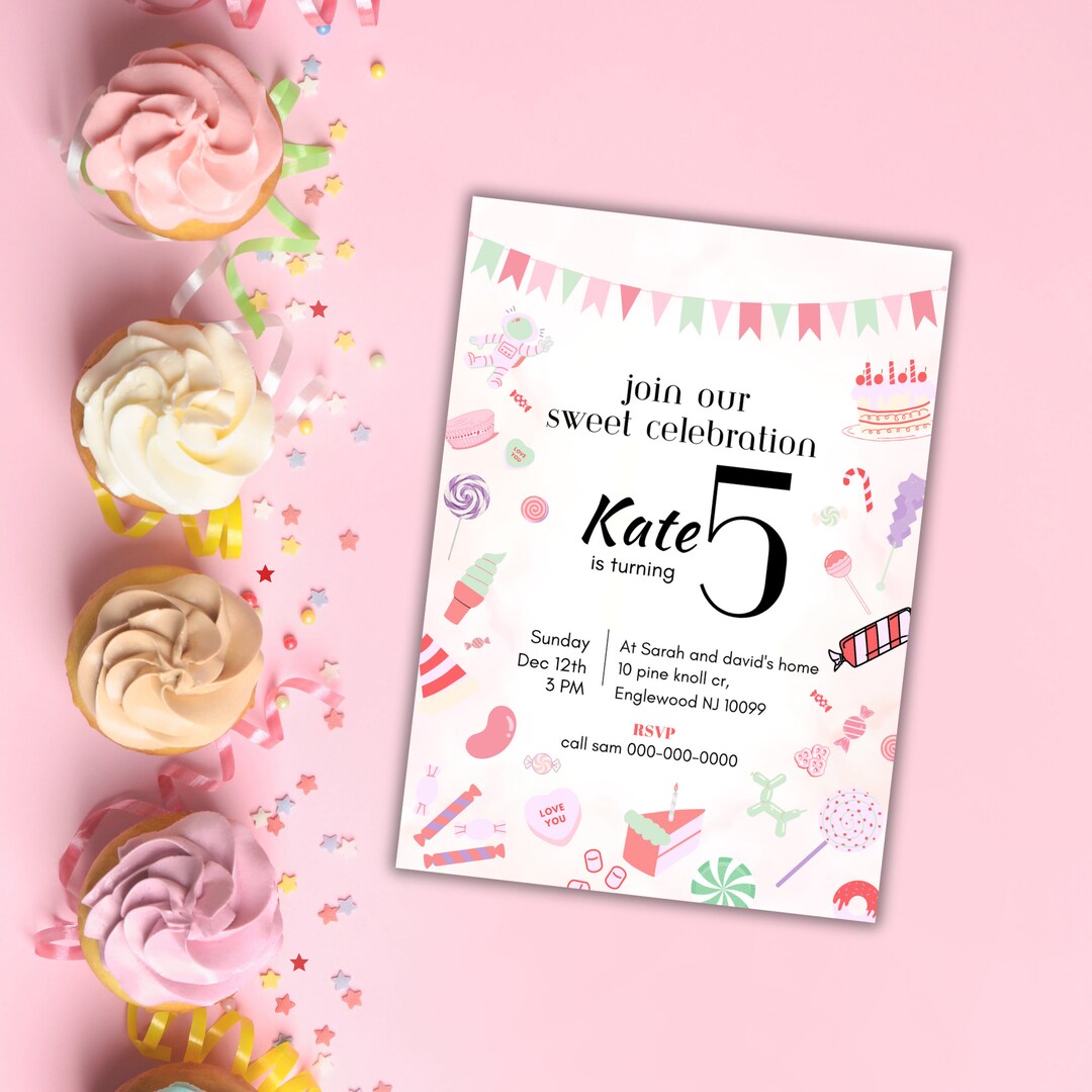 Candy Theme Birthday Invitation, Candy Land, Girls Pink Candy ...
