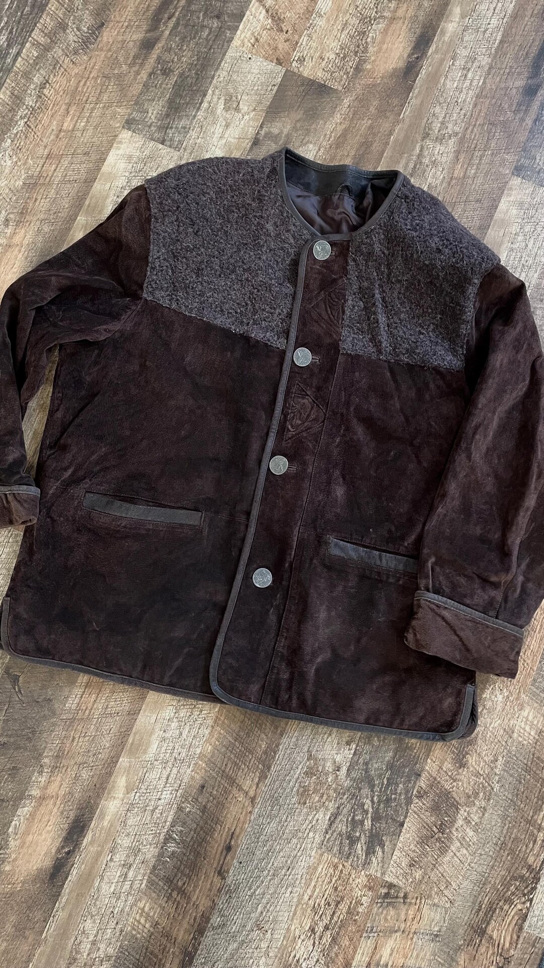 Vintage German Real Leather & Wool Jacket – Size 60 – Rustic Bavarian ...