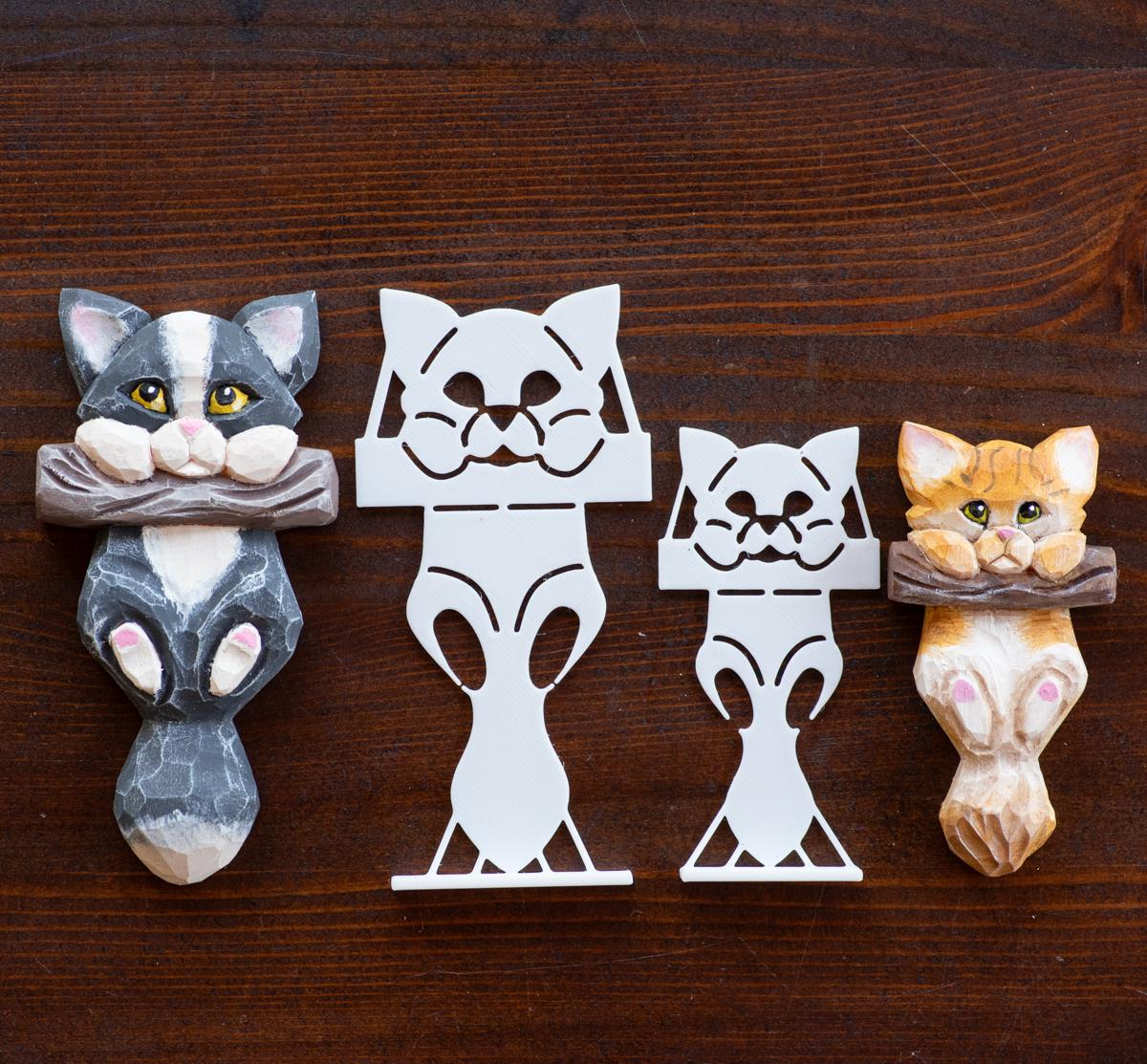 Cat on a Log Wood Carving Stencil SET | 3D Printed Template for ...