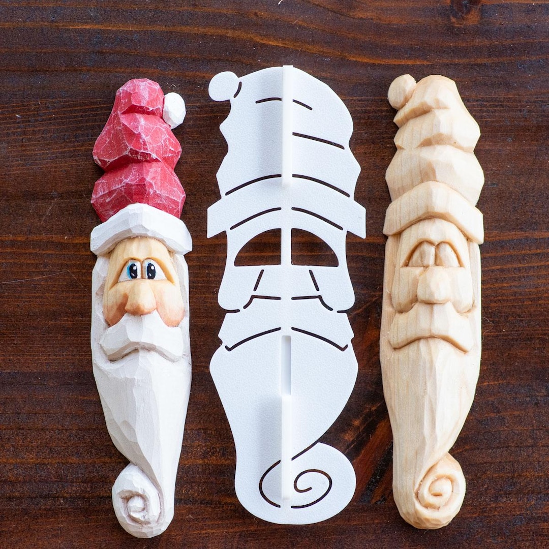 Folk Santa Face With Swirly Beard Wood Carving Stencil | 3D Printed ...