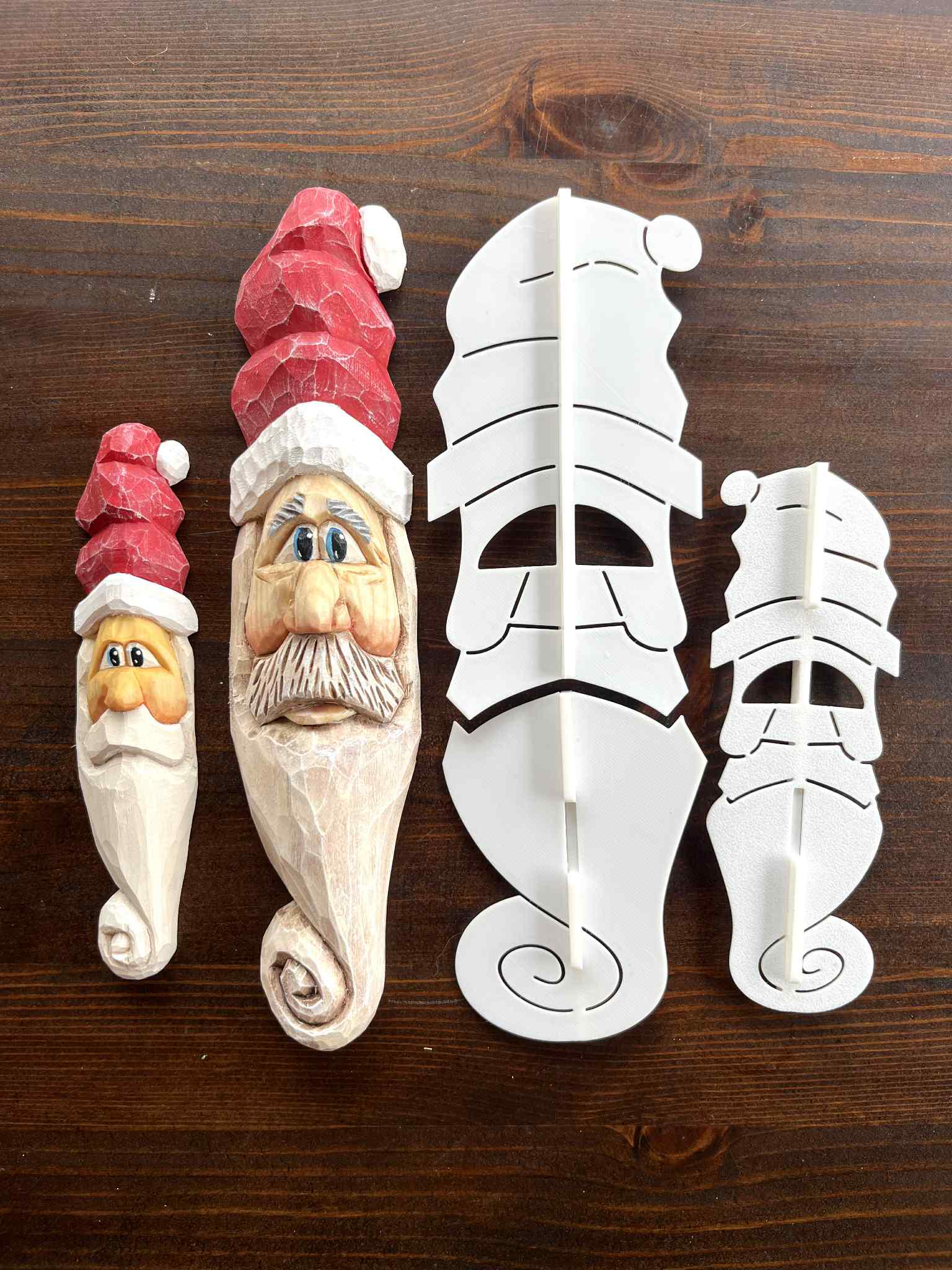 Folk Santa Face With Swirly Beard Wood Carving Stencil | 3D Printed ...