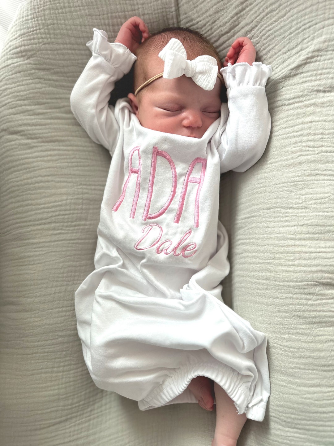 Embroidered Baby Gown, Monogrammed Baby Gown, Baby Going Home Outfit ...