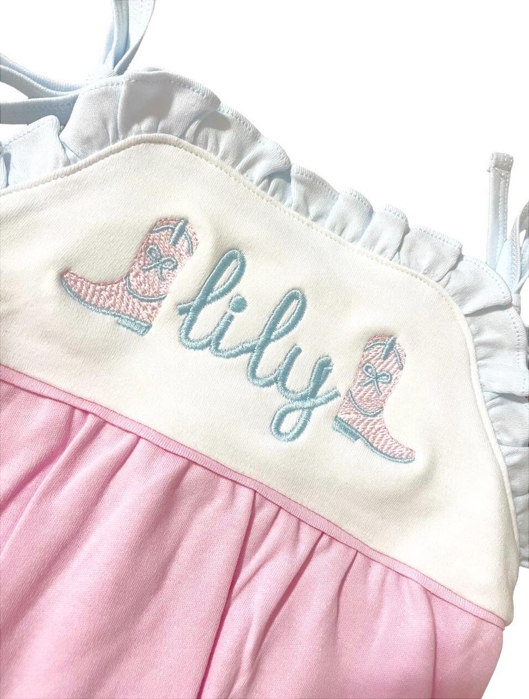 Personalized Baby Girl Romper: Embroidered Name, Pink Cowgirl Boots ...