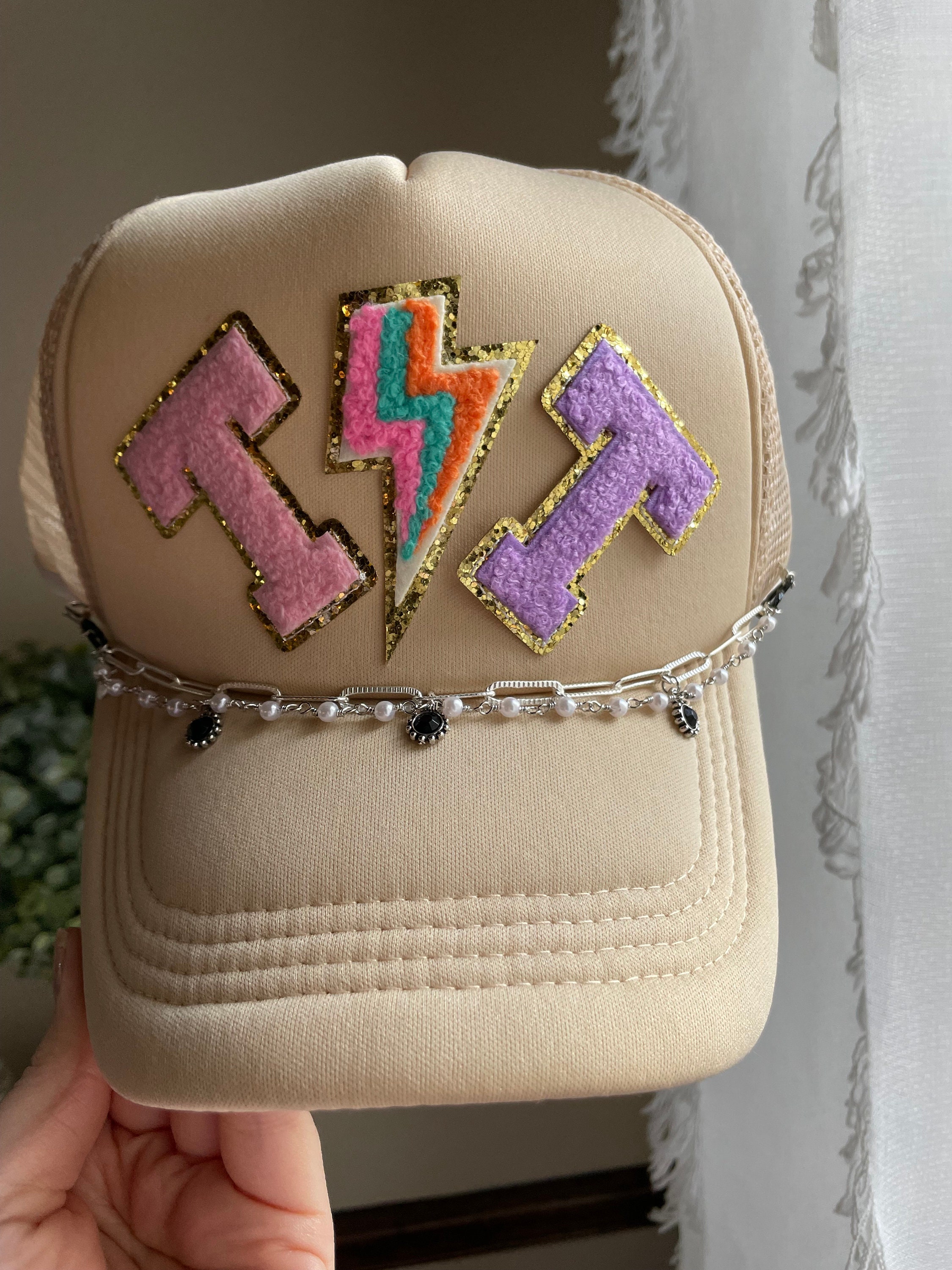 Hat Chain With Pearls (silver or Gold) - Double Stranded With Charm ...