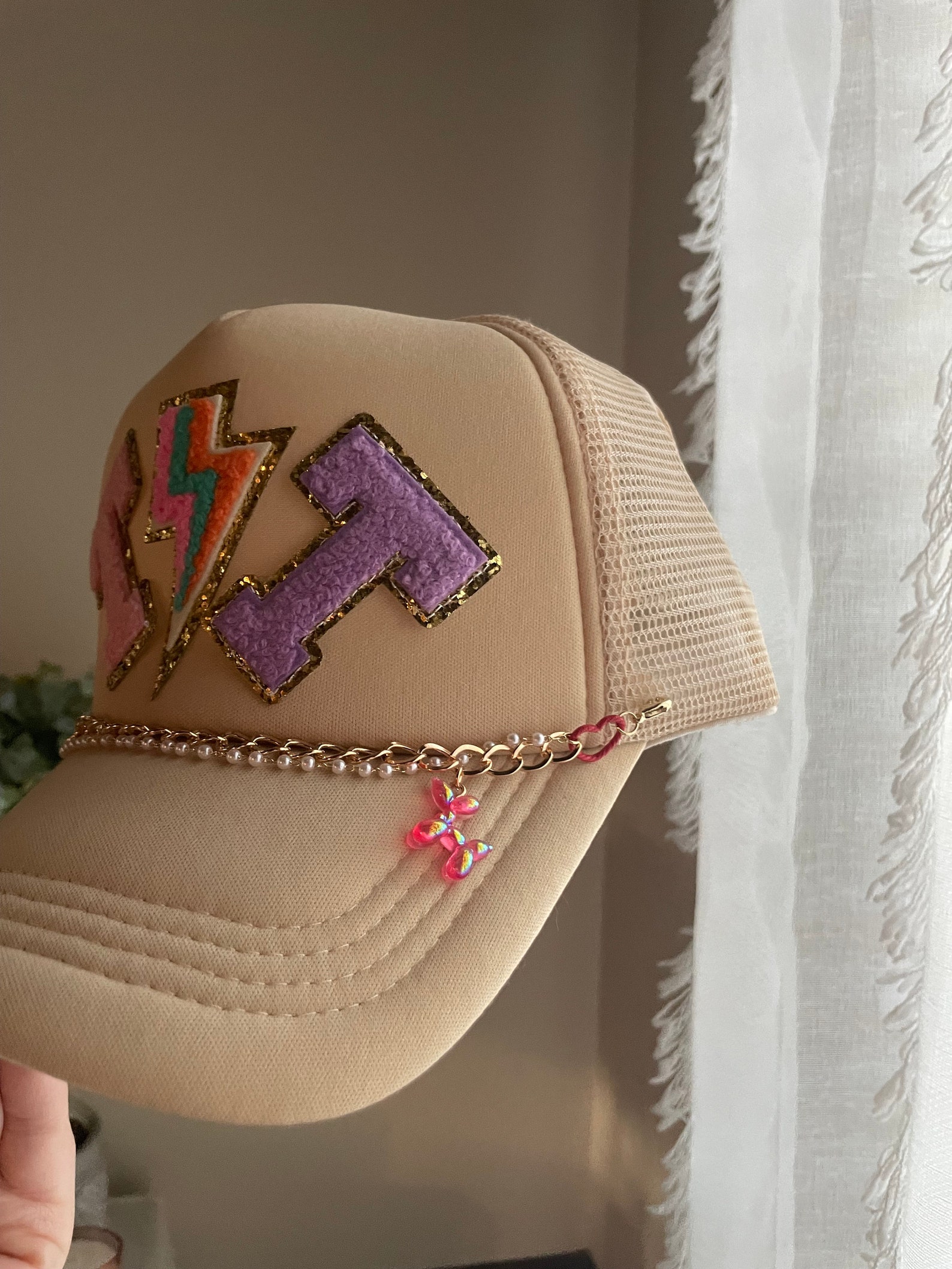 Hat Chain With Pearls (silver or Gold) - Double Stranded With Charm ...