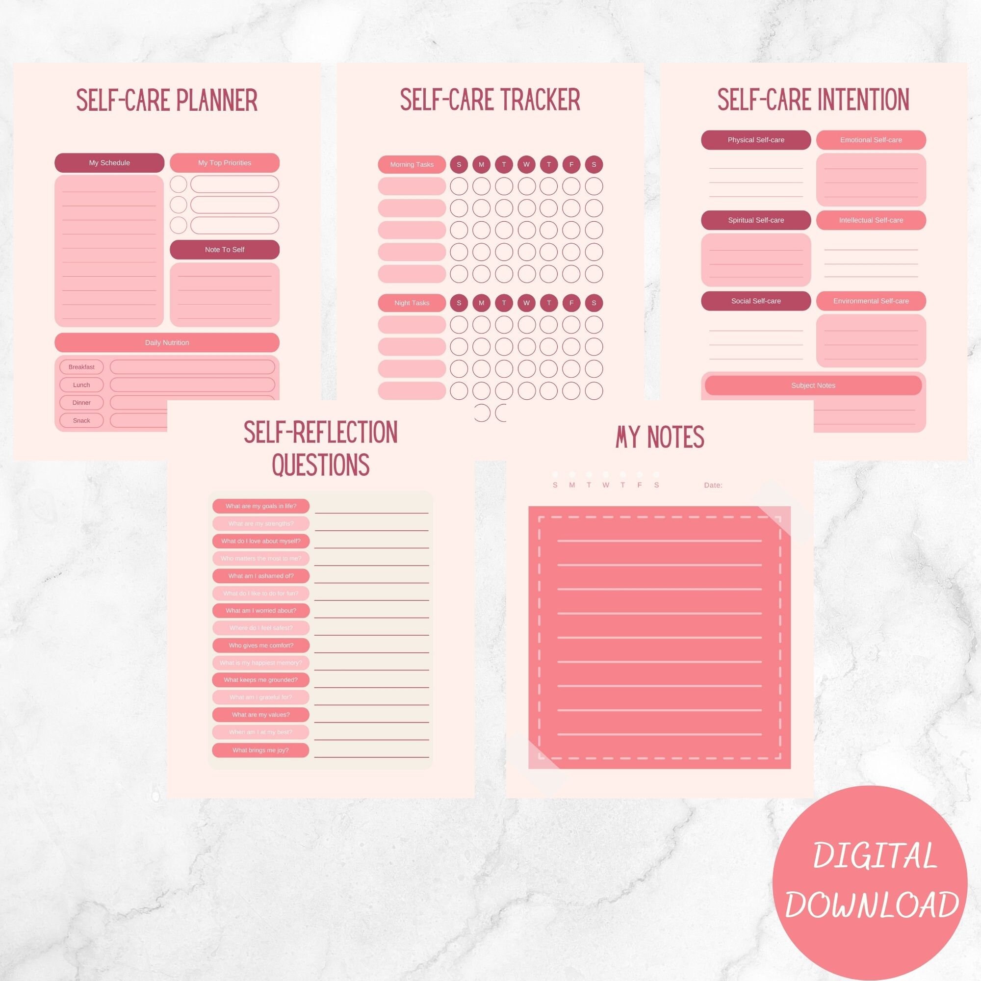 Self-care Daily Planner for Mental Health and Wellness, Printable Self ...