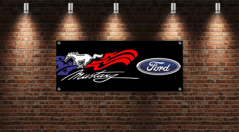 FORD MUSTANG Logo Banner Vinyl, Garage Sign,office or Showroom, Flag ...