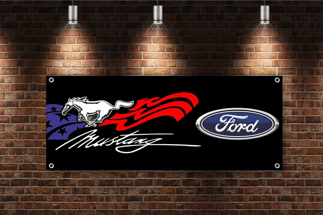 FORD MUSTANG Logo Banner Vinyl, Garage Sign,office or Showroom, Flag ...