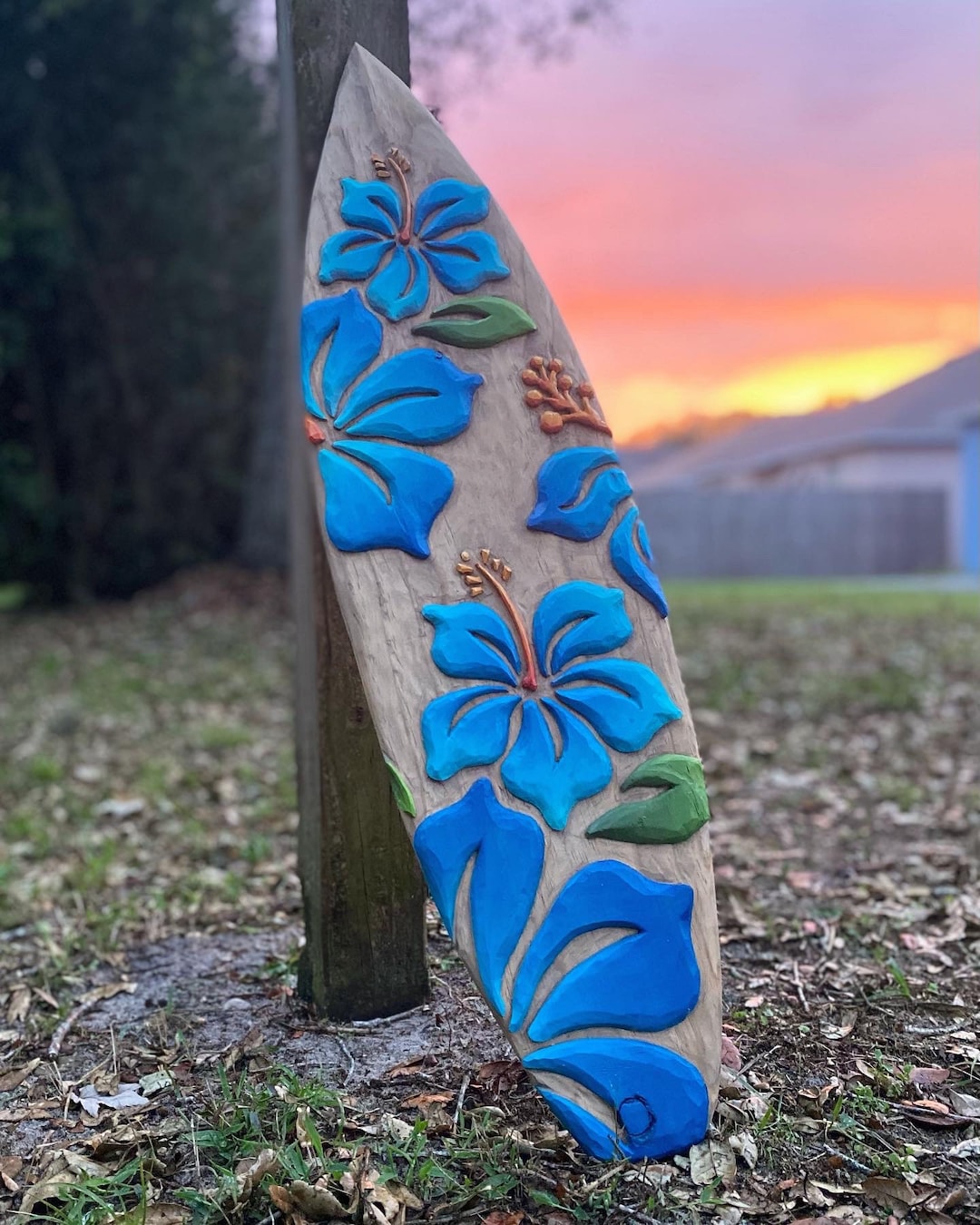 Surfboard Hand-carved With Flowers - Etsy