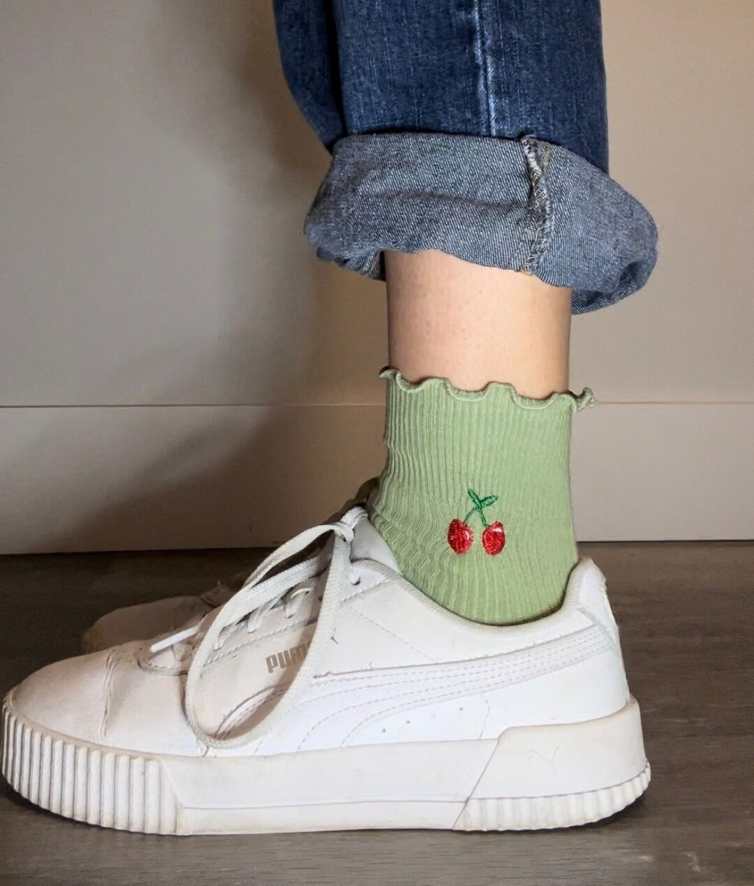 Womens Cherry Embroidered Ruffle Crew Socks - Etsy