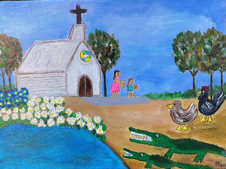Folk Art Painting HOLY GATOR 9 X 12 Acrylic on Canvas - Etsy