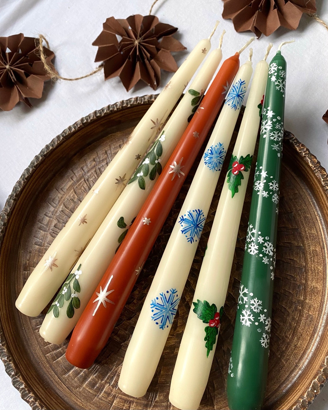 Shimmery Gold Stars on Ivory or Russet Candle - Hand Painted. Bespoke ...