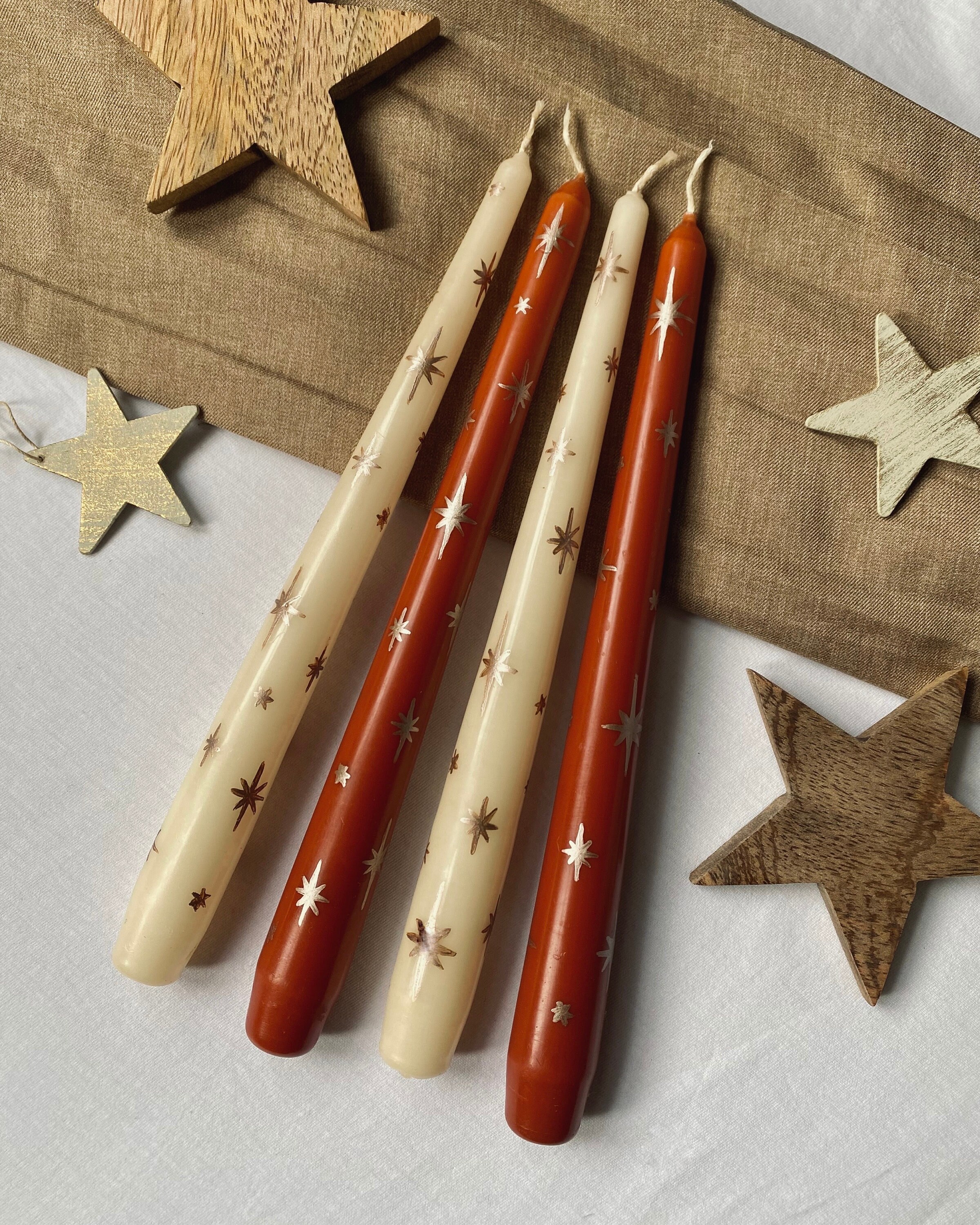 Shimmery Gold Stars on Ivory or Russet Candle - Hand Painted. Bespoke ...