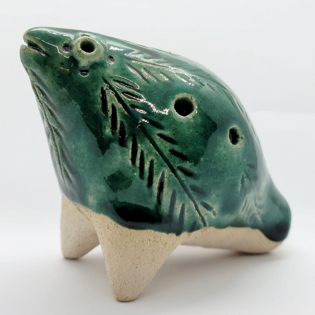 Unique Handcrafted Ceramic Whistle - Green Leaf Pattern Pottery Art ...