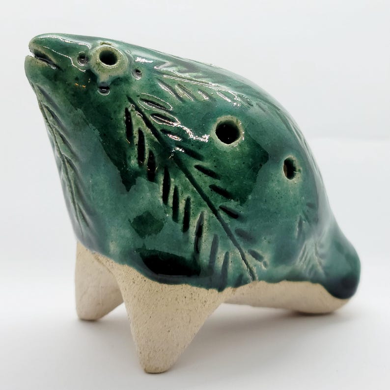 Unique Handcrafted Ceramic Whistle - Green Leaf Pattern Pottery Art ...
