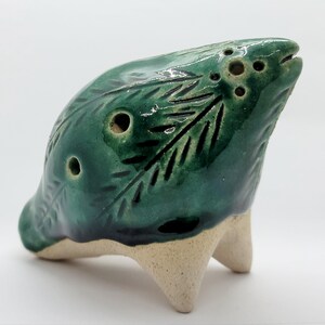 Unique Handcrafted Ceramic Whistle - Green Leaf Pattern Pottery Art ...