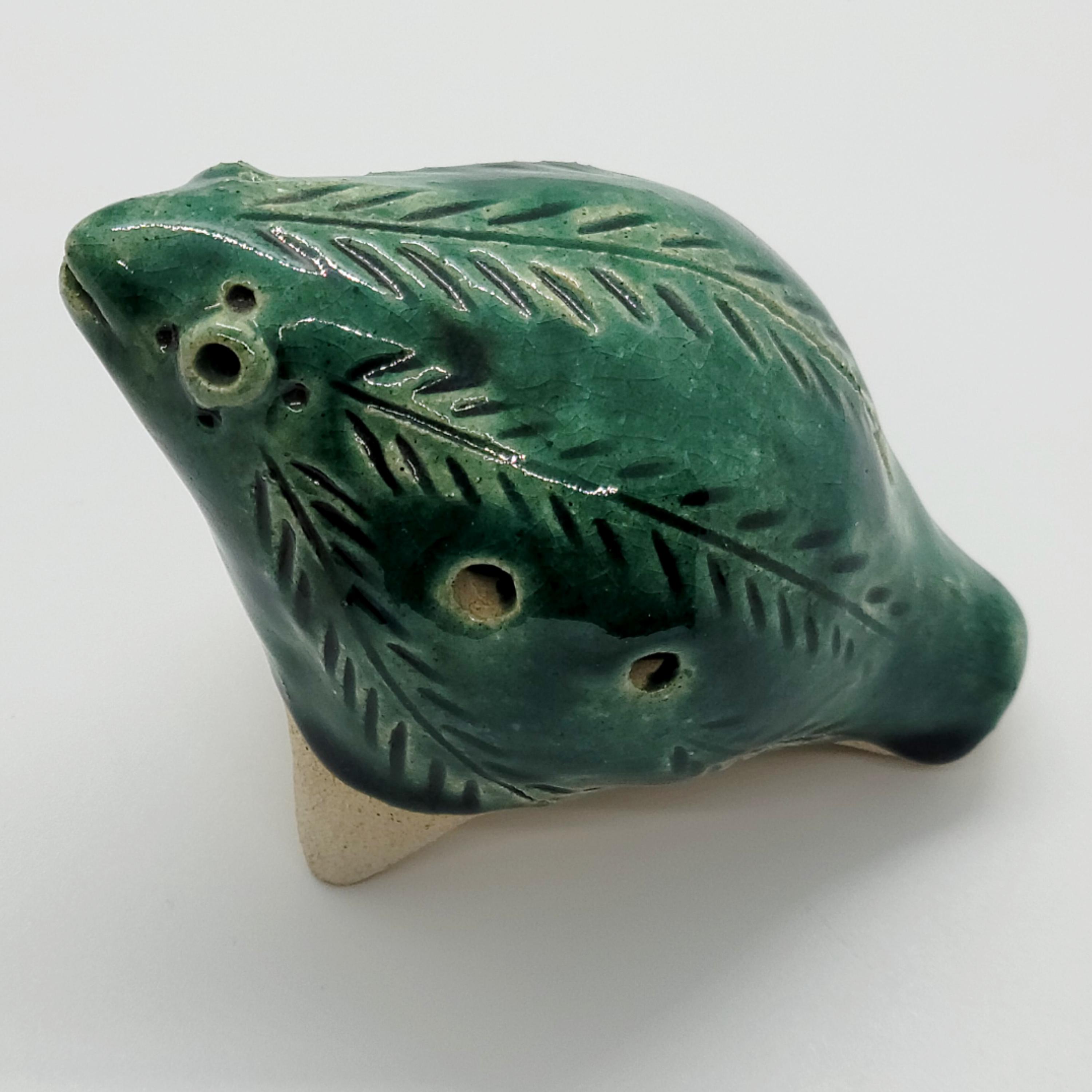Unique Handcrafted Ceramic Whistle - Green Leaf Pattern Pottery Art ...