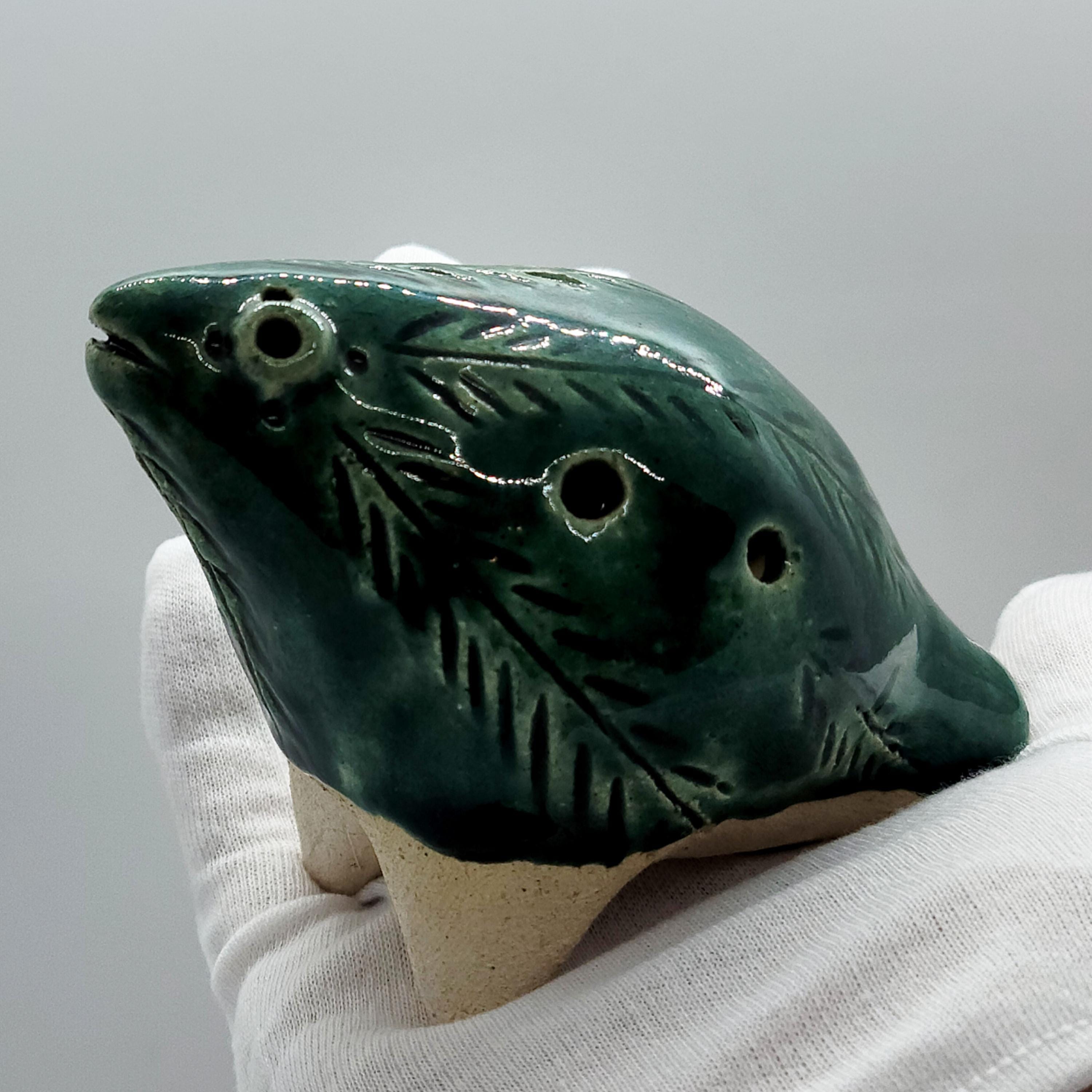 Unique Handcrafted Ceramic Whistle - Green Leaf Pattern Pottery Art ...
