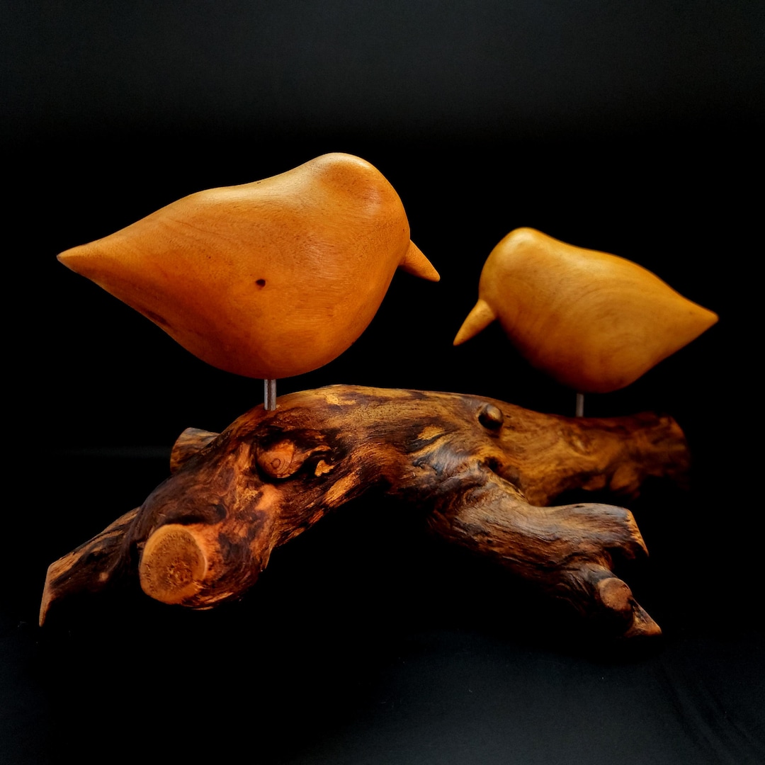Handmade Wooden Birds on Maple Driftwood Stand | Unique Home Decor Gift ...
