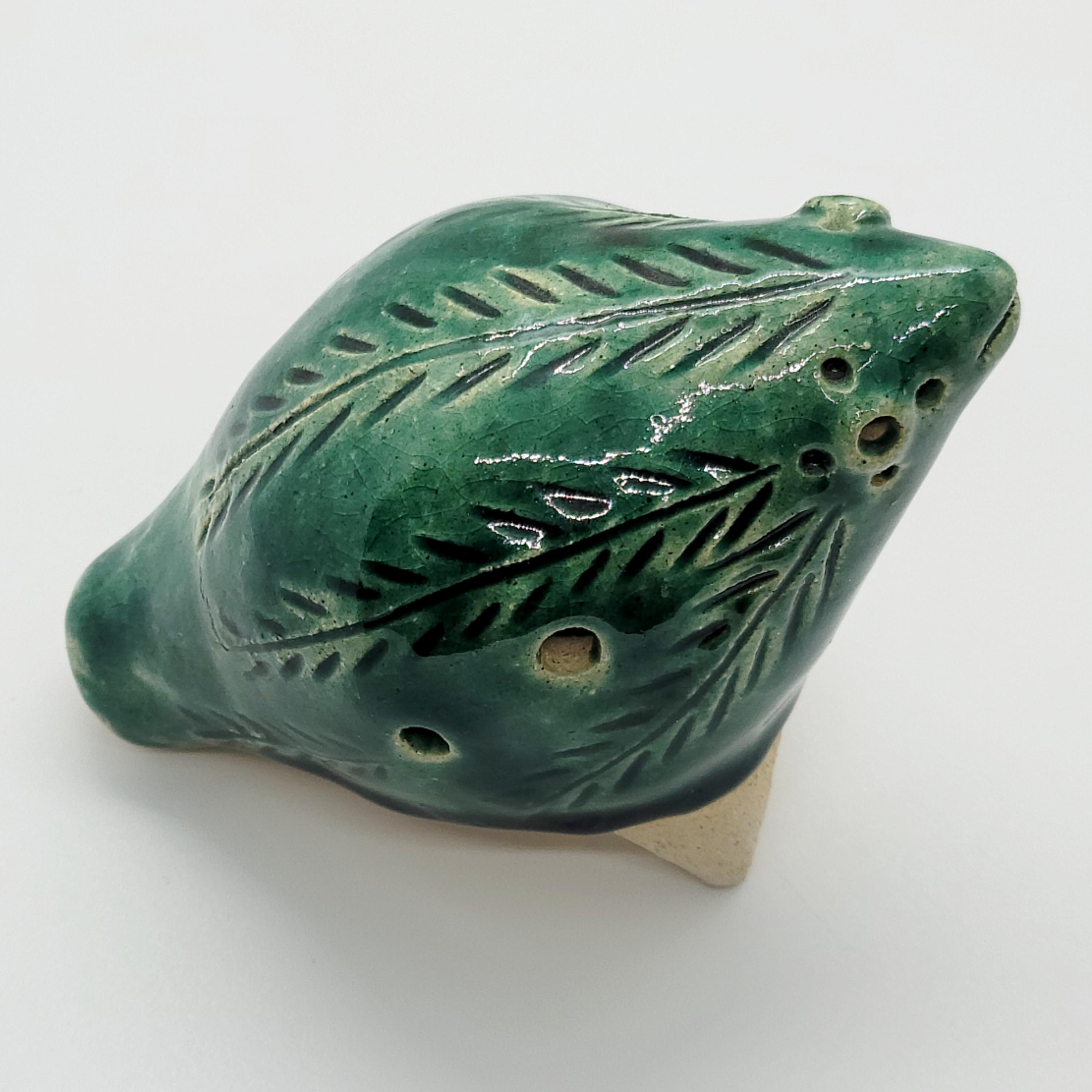 Unique Handcrafted Ceramic Whistle - Green Leaf Pattern Pottery Art ...
