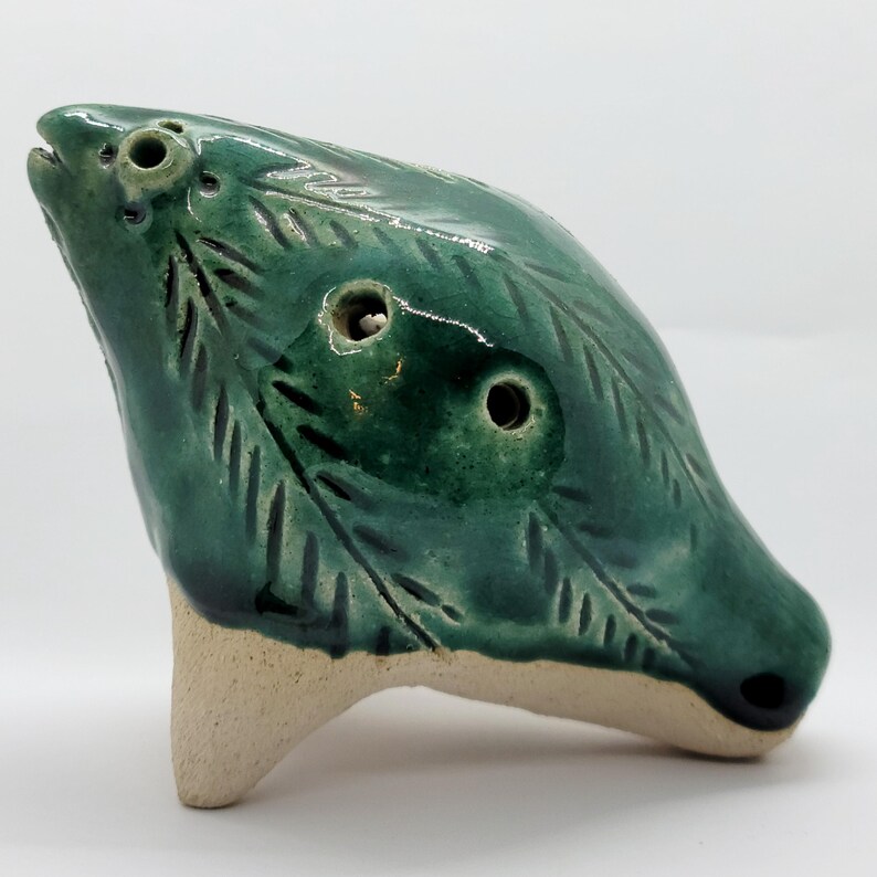 Unique Handcrafted Ceramic Whistle - Green Leaf Pattern Pottery Art ...