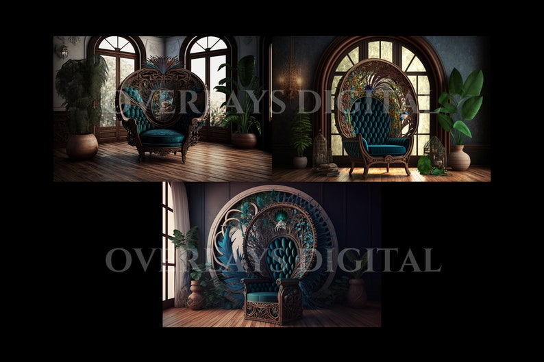Boho Peacock Chair Room Digital Backdrops, Maternity Backdrop Overlays ...