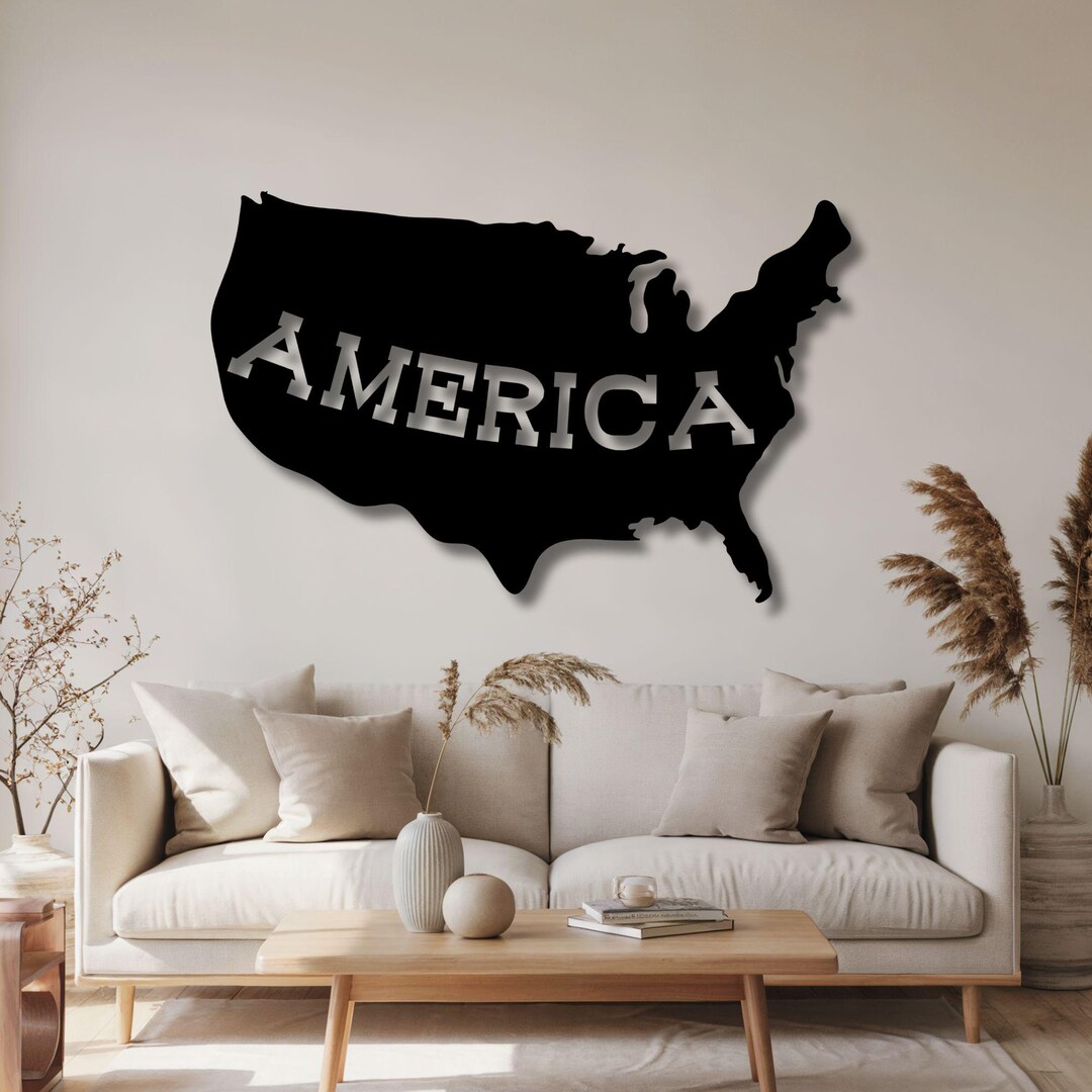 Modern Metal USA Map Wall Art: Black & White America Sign - Etsy