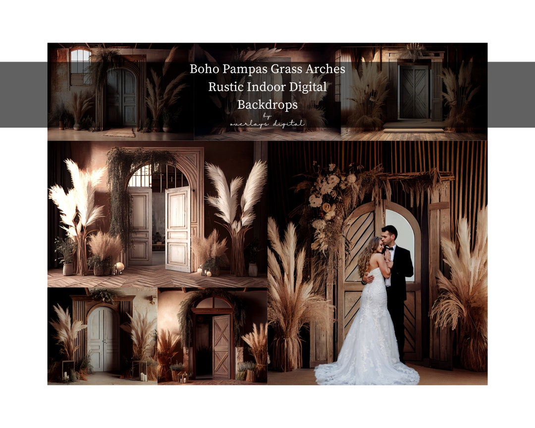 Boho Pampas Grass Arches Rustic Floral Indoor Digital Backdrops, Old ...