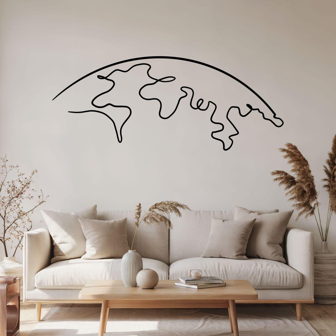Metal World Map Line Art: Minimalist Travel Wall Decor - Etsy