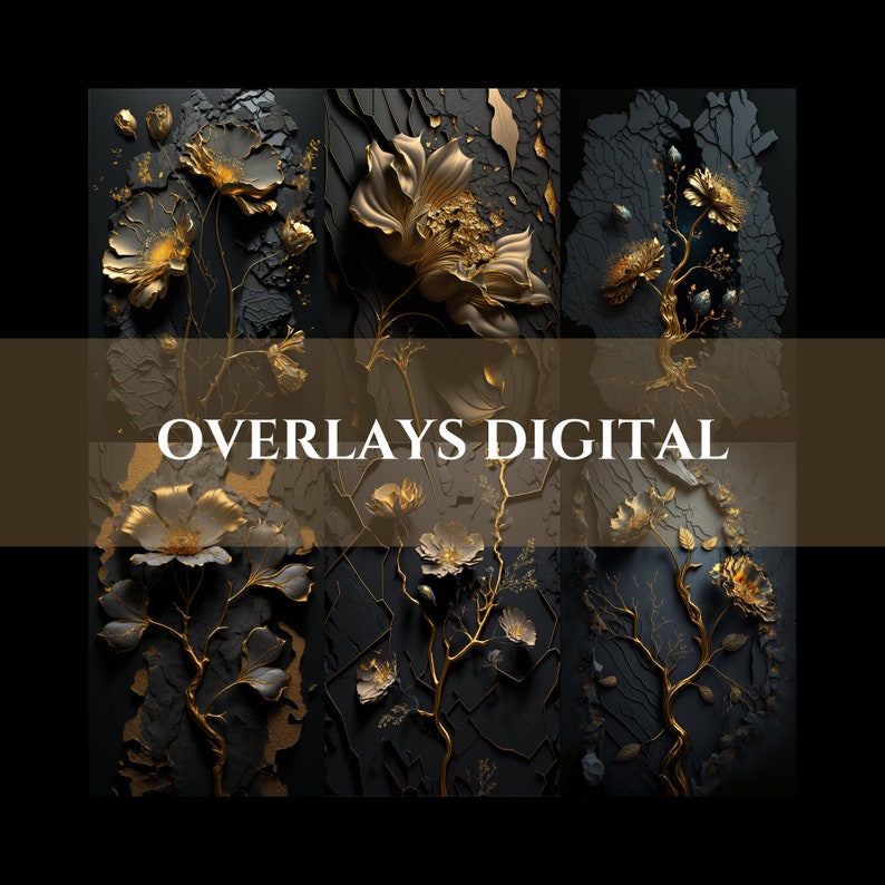 Black and Gold Floral Wall Digital Backdrop Overlays - Etsy