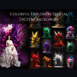 Colorful Explosion Digital Backdrop Overlays, Colorful Dust Backdrops ...