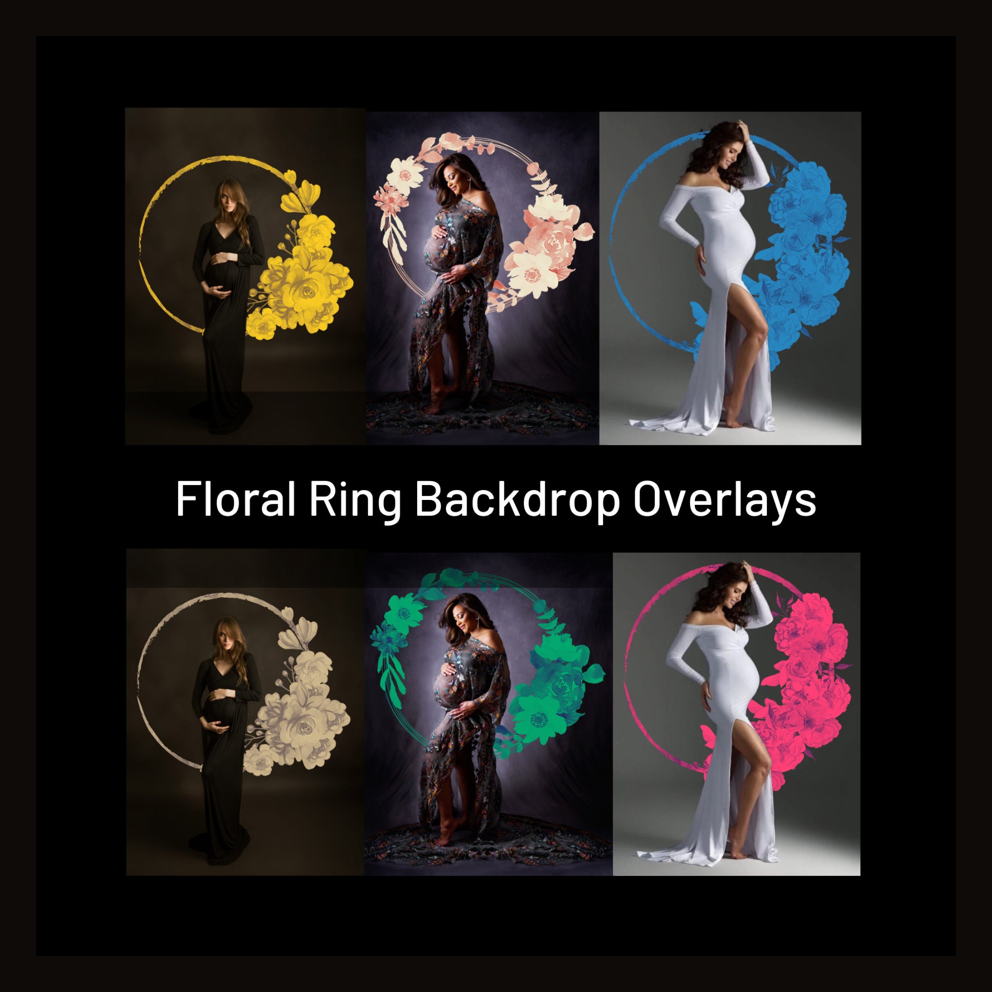 Floral Ring Backdrop Overlays, Maternity Overlays for Photoshop, Ring ...