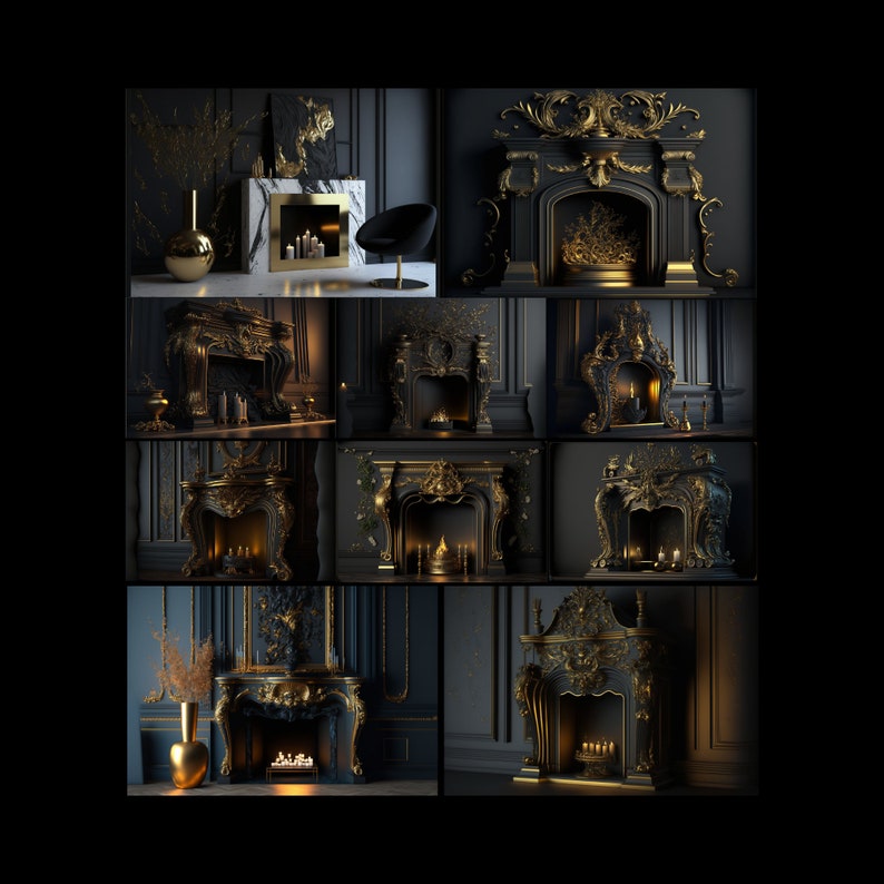 Black and Gold Fireplace Digital Photoshop Backdrops, Maternity ...