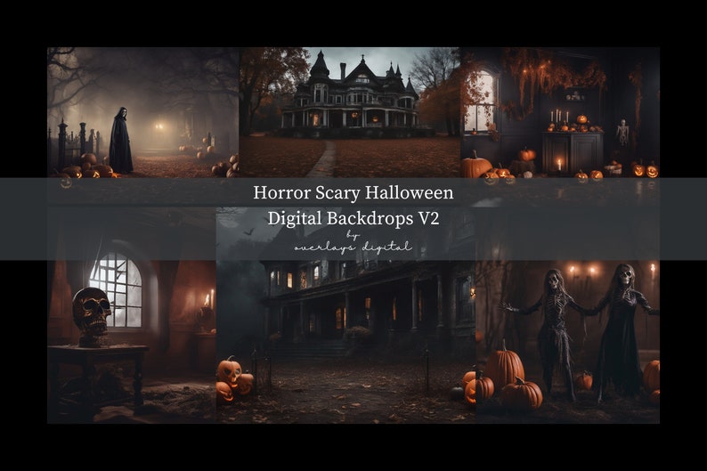 Horror Scary Halloween Digital Backdrop Overlays,pumpkin Halloween ...