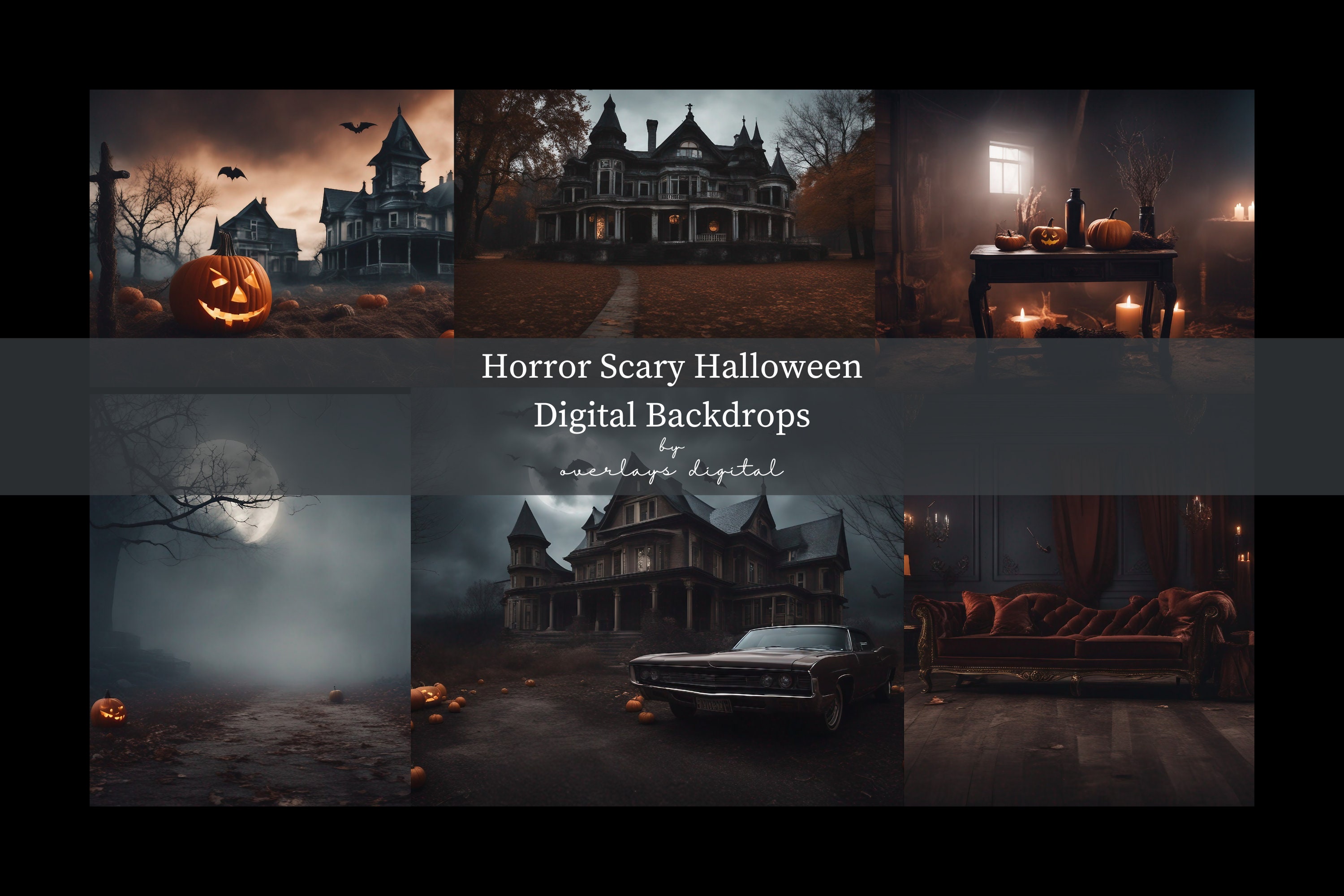 Halloween Horror Scary Digital Backdrop Overlays, Halloween Pumpkin ...