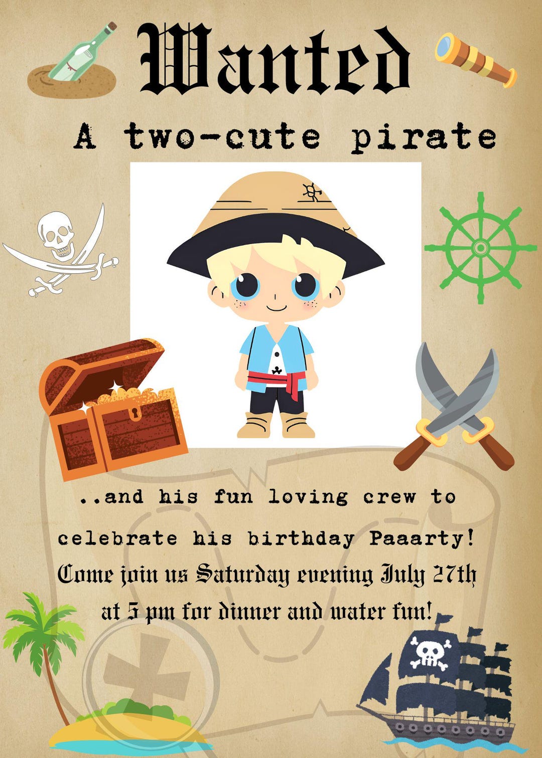 Canva Printable Pirate Birthday Card - Etsy