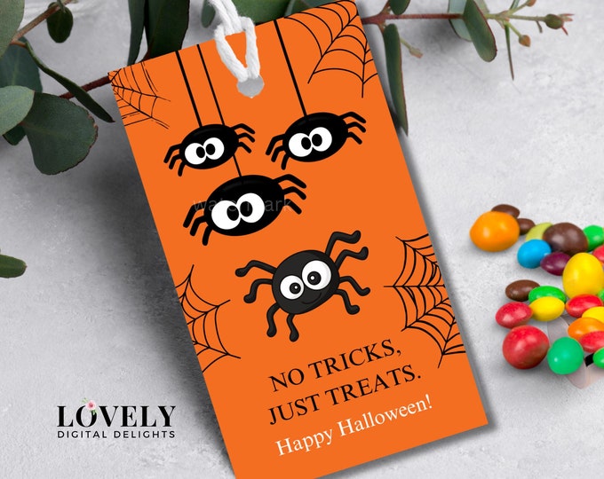 Trick or Treat Gift Tag, Halloween Spiders Gift Tag, Candy Favors Tag ...