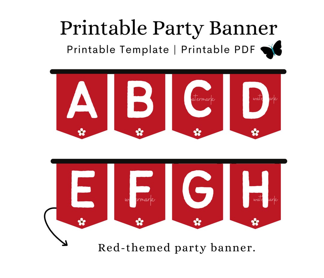 Red Party Banner, Printable Party Decor, Bunting, Garland, Banner ...