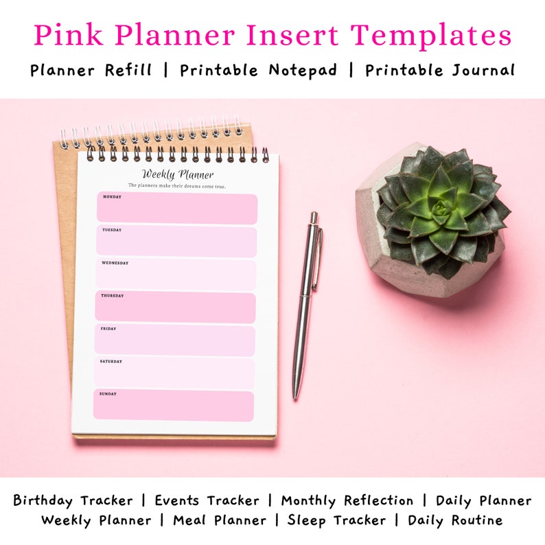 Printable Planner Template, Pink Planner Inserts PNG PDF, Productivity ...