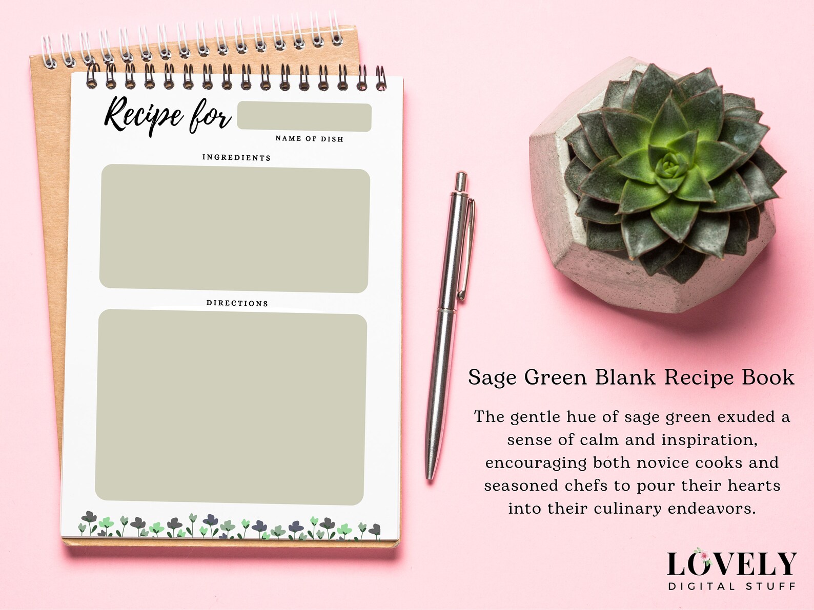 Sage Green Blank Recipe Book Template, Green Cookbook PDF PNG ...