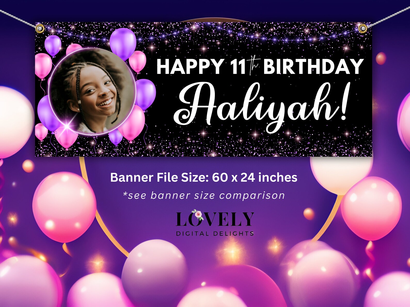 Custom Purple Party Banner, Personalized Birthday Banner With Photo ...