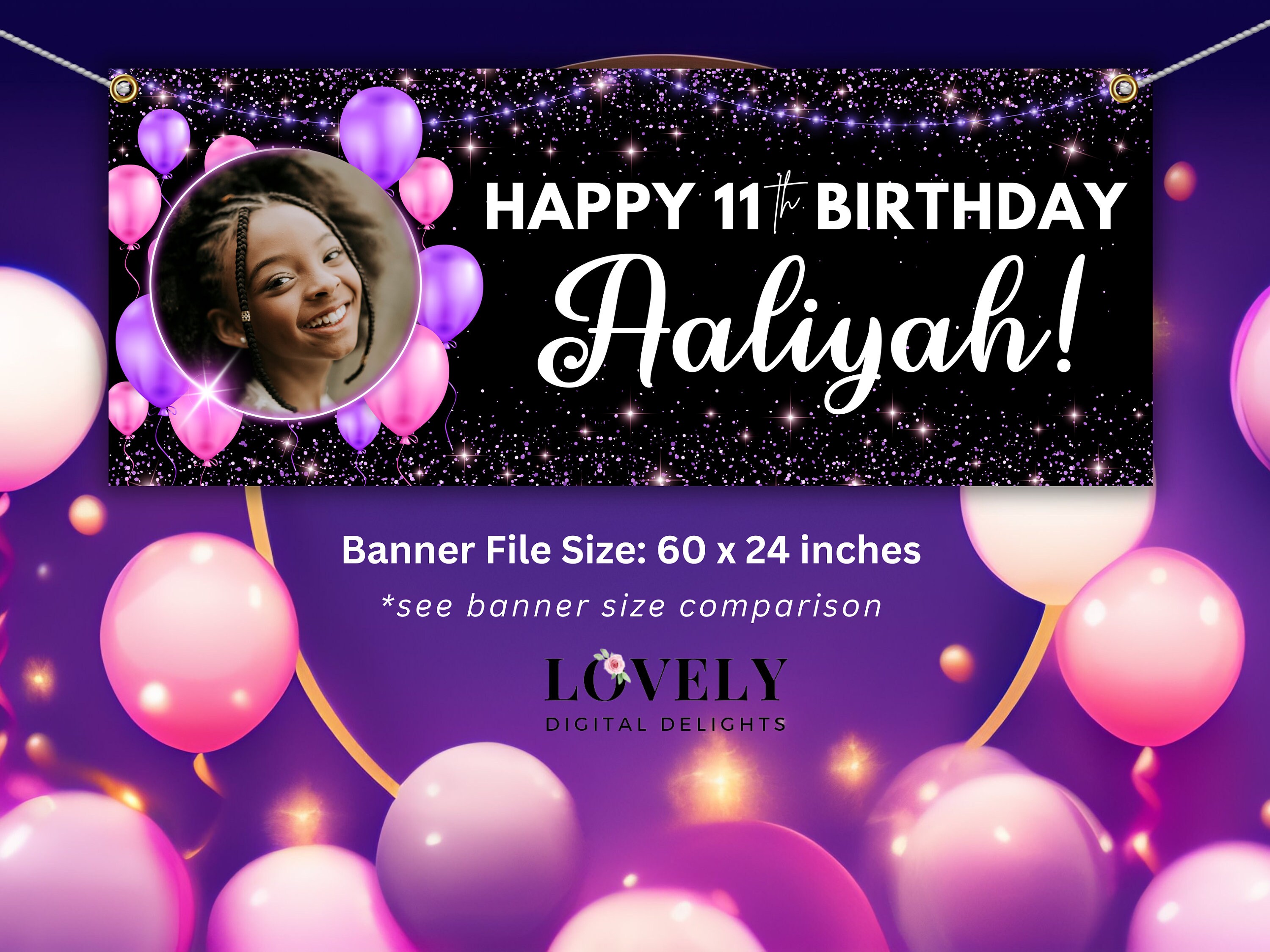 Custom Purple Party Banner, Personalized Birthday Banner With Photo ...
