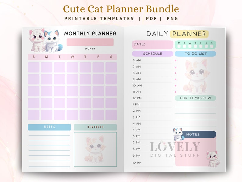 Cat Planner PDF, Cute Cat Monthly Planner Templates, Printable Cat ...