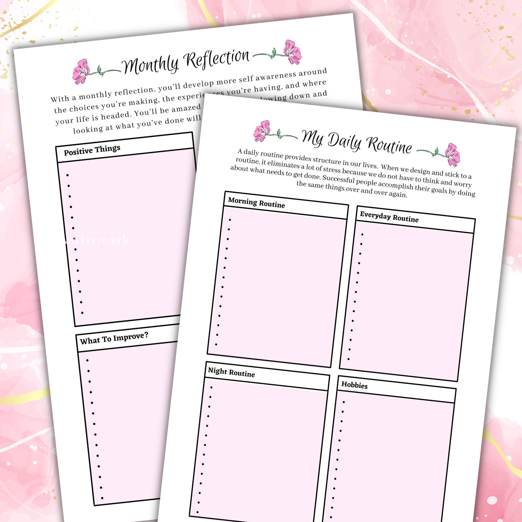 Printable Planner Template, Pink Planner Inserts PNG PDF, Productivity ...