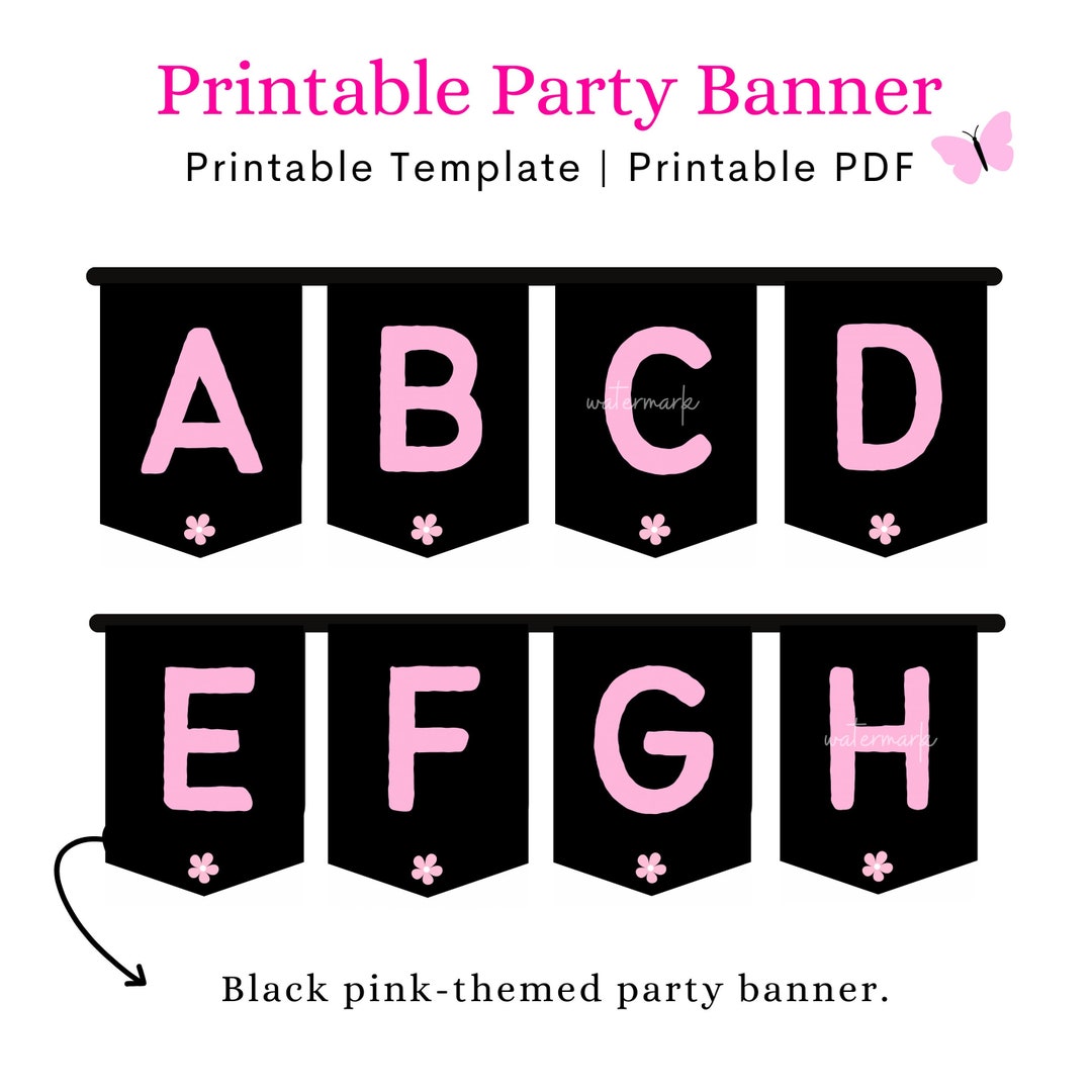 Blackpink Party Banner, Pink Printable Banner, Pink Party Decor, Black ...