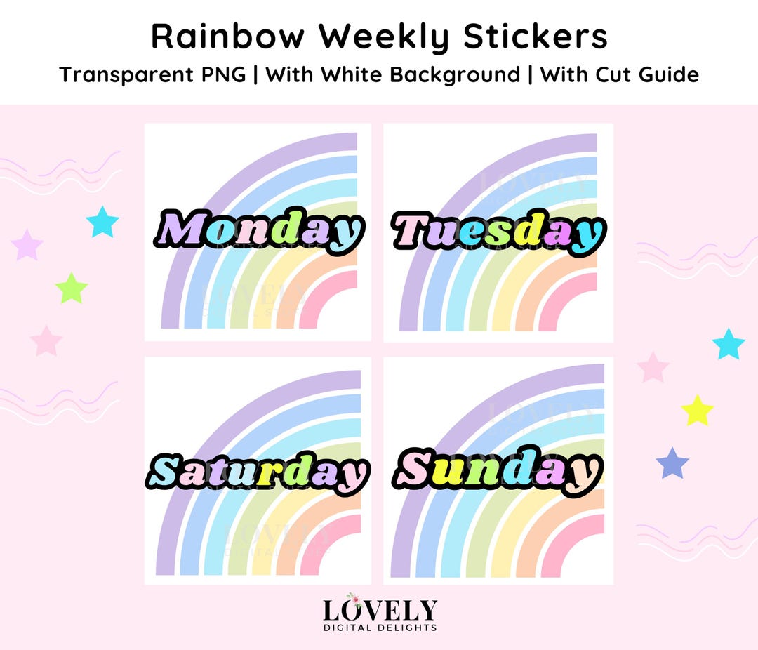 Days of the Week Stickers, Printable Weekly Stickers, Digital Stickers ...
