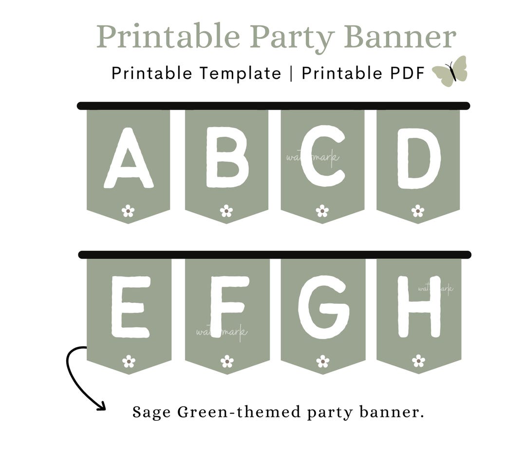 Sage Green Party Banner, Printable Decor, Garden Party Decor, Baby ...
