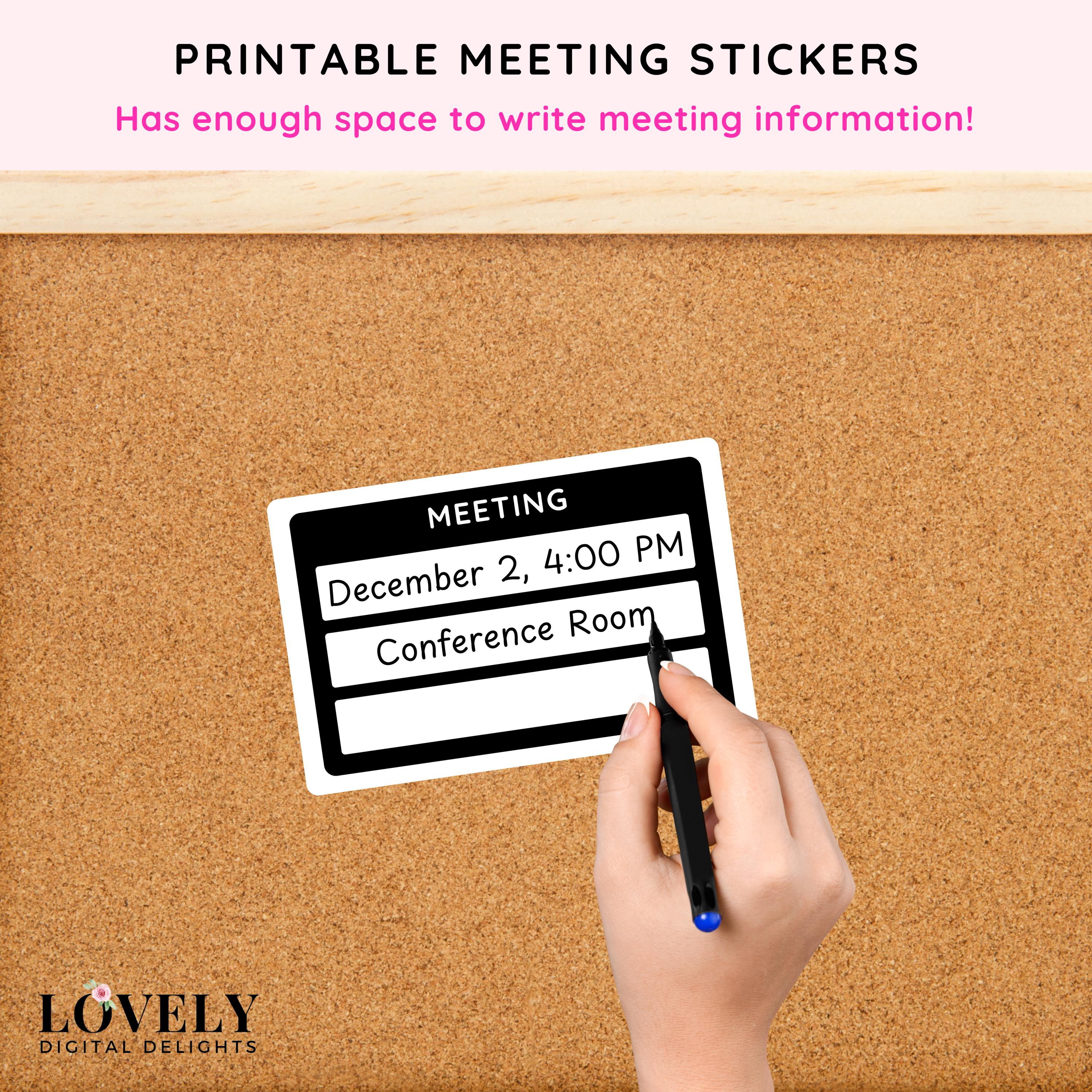 Printable Meeting Stickers: Minimalist Black Planner Stickers (PDF, PNG ...